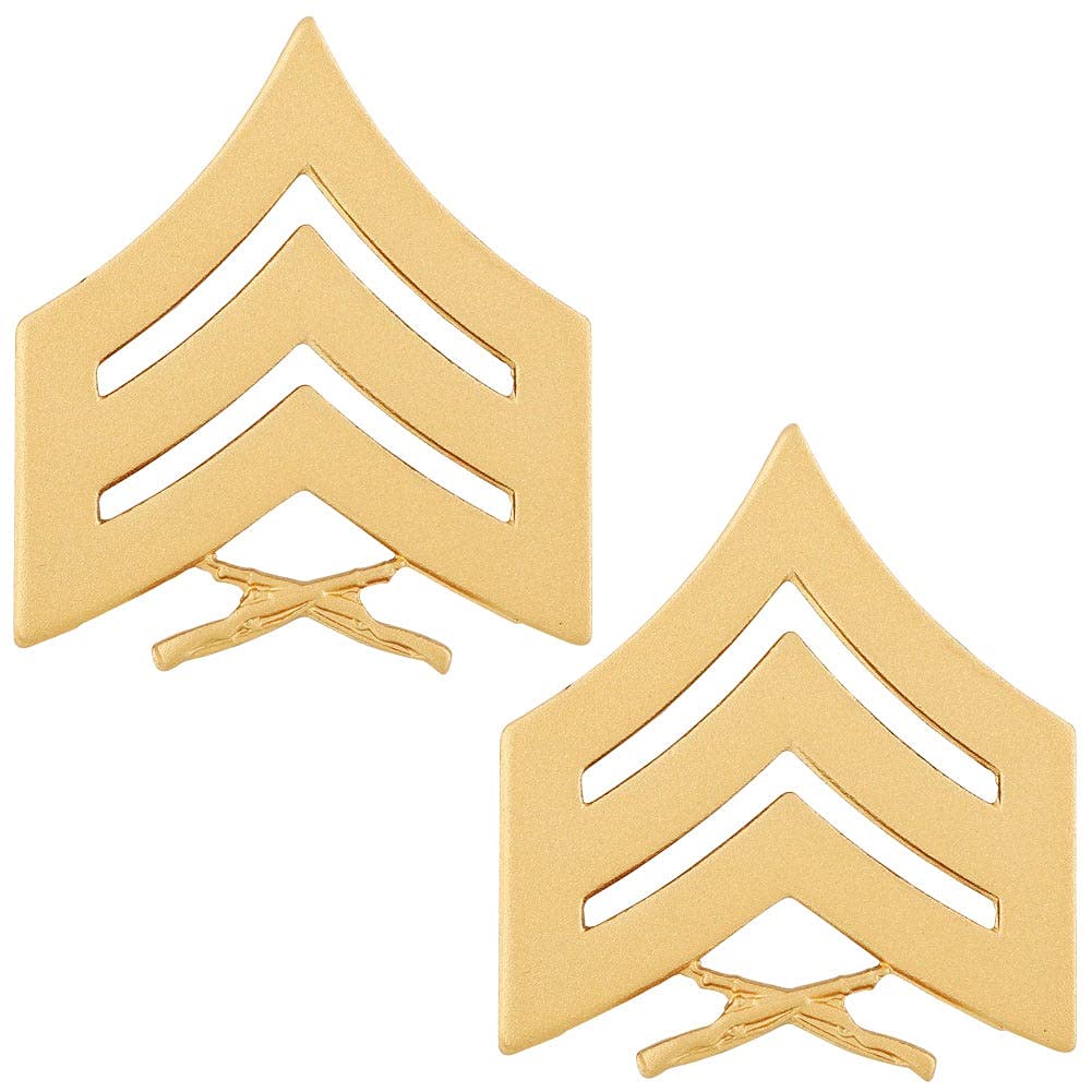 Marine Corps USMC chevron satin gold SGT Sergeant E5 Pair