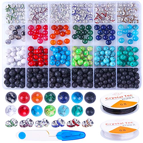 Fishdown 560 Pcs Natural Stone Healing Beads Lava - Natural Gemstone Beads Volcanic Stone Loose Beads Assortment Spacer Beads for Necklace Bracelets Jewelry Making DIY Kit