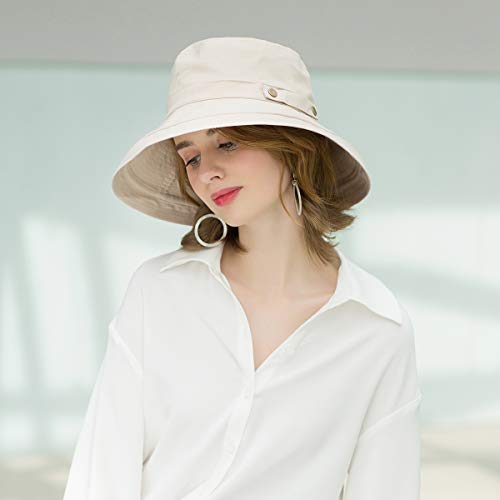 Somaler Womens Cotton Wide Brim Sun Hats UPF52+ UV Packable Beach Hat Summer Bucket Cap for Travel