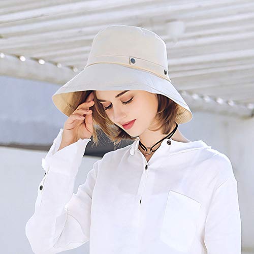 Somaler Womens Cotton Wide Brim Sun Hats UPF52+ UV Packable Beach Hat Summer Bucket Cap for Travel