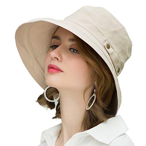 Somaler Womens Cotton Wide Brim Sun Hats UPF52+ UV Packable Beach Hat Summer Bucket Cap for Travel