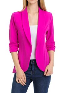 minefree women's 3/4 ruched sleeve lightweight work office blazer jacket berry l