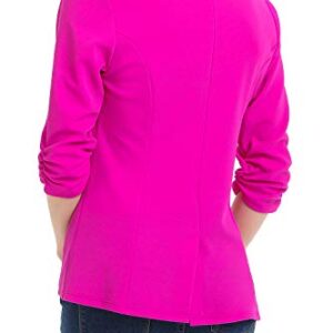 MINEFREE Women's 3/4 Ruched Sleeve Lightweight Work Office Blazer Jacket Berry L