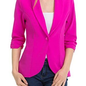 MINEFREE Women's 3/4 Ruched Sleeve Lightweight Work Office Blazer Jacket Berry L