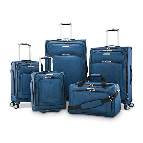 Samsonite Solyte DLX Softside Expandable Luggage with Spinner Wheels, Mediterranean Blue, Checked-Medium 25-Inch