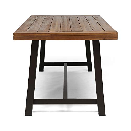 Great Deal Furniture Beau Outdoor Eight Seater Wooden Dining Table, Teak and Rustic Metal Finish