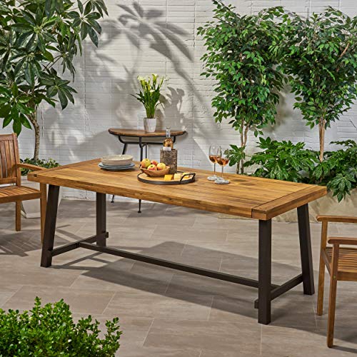 Great Deal Furniture Beau Outdoor Eight Seater Wooden Dining Table, Teak and Rustic Metal Finish