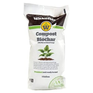 wakefield compost + biochar with mycorrhizal fungi – premium aged organic compost with mycorrhizal fungi, blended with 100% biochar – 1 gallon