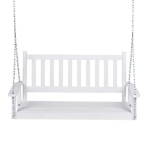 Shine Company 4216WT Maine Wood Porch Swing | Hanging Swing Bench with Chains – White