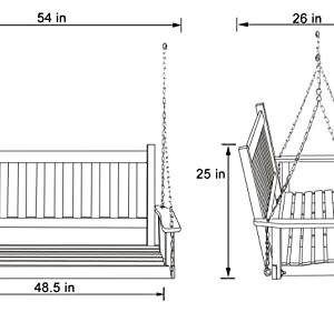 Shine Company 4216WT Maine Wood Porch Swing | Hanging Swing Bench with Chains – White