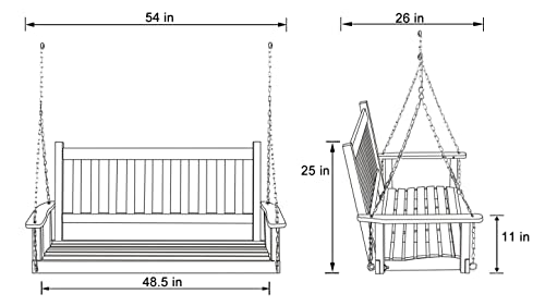 Shine Company 4216WT Maine Wood Porch Swing | Hanging Swing Bench with Chains – White