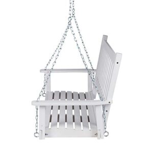 Shine Company 4216WT Maine Wood Porch Swing | Hanging Swing Bench with Chains – White