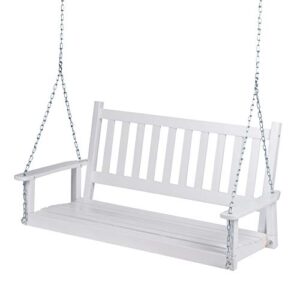 Shine Company 4216WT Maine Wood Porch Swing | Hanging Swing Bench with Chains – White