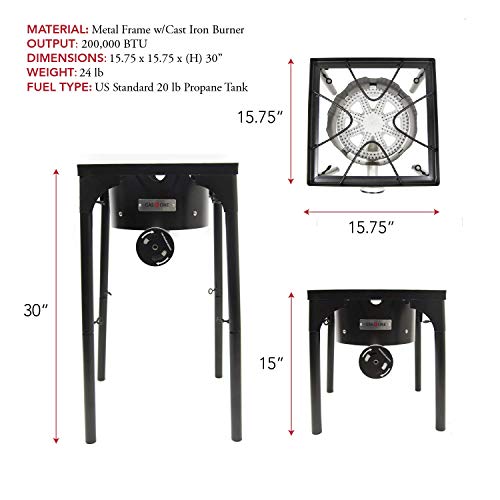 GasOne Propane Burner with Cover 200, 000-BTU Brewing Burner with Adjustable Height 0-20Psi High Pressure Camp Stove