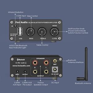 Fosi Audio BL20A 200W Bluetooth 5.0 Home Audio Stereo Amplifier Hi-Fi Mini Class D Integrated Amp with U-Disk/3.5MM AUX/RCA Input and Remote Control for Home Passive Theater Speaker with Power Supply