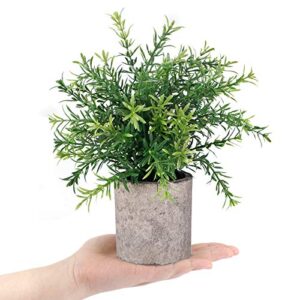 CEWOR 2 Pack Artificial Plants Mini Potted Plants Fake Bamboo Leaves Faux Rosemary Small House Plants for Home Office Desk Room Decor