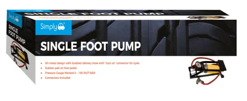 Simply FP001 Single Piston Fast Fill Foot Pump for Tyres, Air Mattresses, Balls, and Other Inflatables