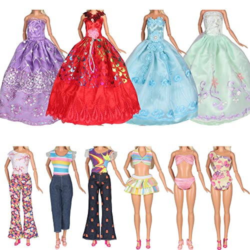 Tanosy 10 Sets Doll Clothes 4 Sets Party Dresses+3 Sets Casual Outfits +3 Set Bathing Suits for 11.5 inch Girl Doll Children's Day Gift(4 Sets Dresses+3 Sets Casual Clothes+3 Set Bathing Suits)