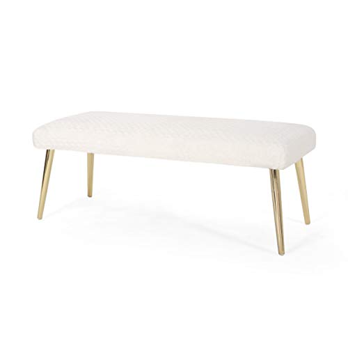 Christopher Knight Home Indira Patterned Faux Fur Bench, White and Gold Finish