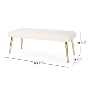 Christopher Knight Home Indira Patterned Faux Fur Bench, White and Gold Finish