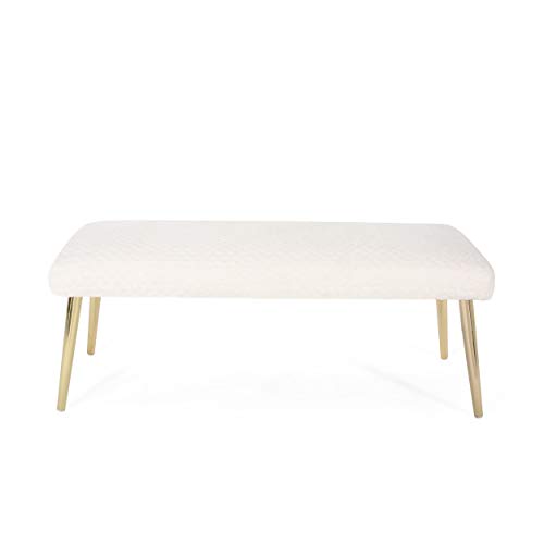 Christopher Knight Home Indira Patterned Faux Fur Bench, White and Gold Finish