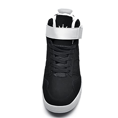 FZUU Men's Fashion High Top Leather Street Sneakers Sports Casual Shoes (11, Black, Numeric_11)