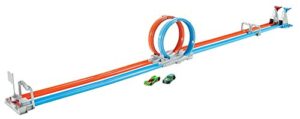 hot wheels double loop dash drag racing with 2 vehicles playset