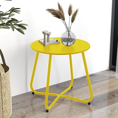 Grand patio E-Coated Steel Side Table, Weather- Resistant Outdoor 18” Round End Table Accent Table for Bistro Balcony Apartment, Yellow