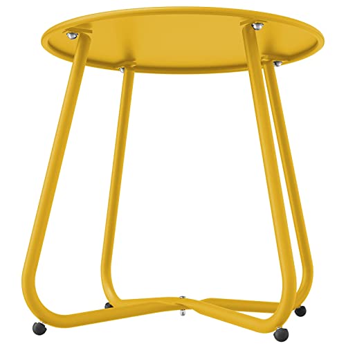 Grand patio E-Coated Steel Side Table, Weather- Resistant Outdoor 18” Round End Table Accent Table for Bistro Balcony Apartment, Yellow