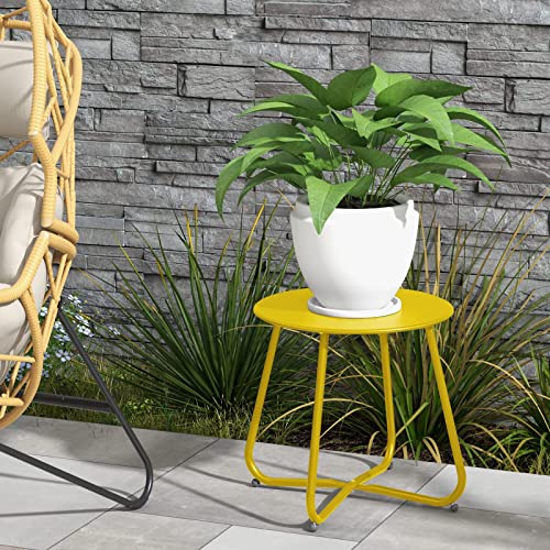 Grand patio E-Coated Steel Side Table, Weather- Resistant Outdoor 18” Round End Table Accent Table for Bistro Balcony Apartment, Yellow