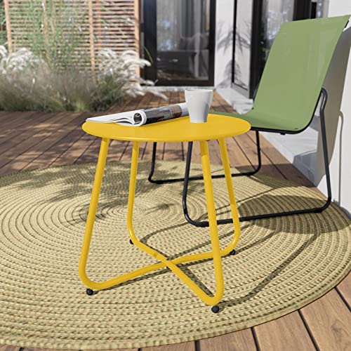 Grand patio E-Coated Steel Side Table, Weather- Resistant Outdoor 18” Round End Table Accent Table for Bistro Balcony Apartment, Yellow