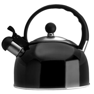 2.5 liter whistling tea kettle - modern stainless steel whistling tea pot for stovetop with cool grip ergonomic handle (black)