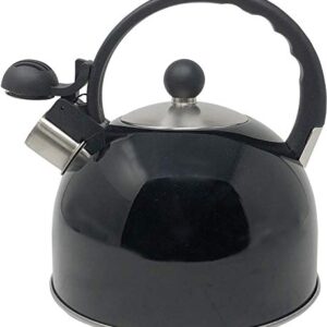 2.5 Liter Whistling Tea Kettle - Modern Stainless Steel Whistling Tea Pot for Stovetop with Cool Grip Ergonomic Handle (Black)