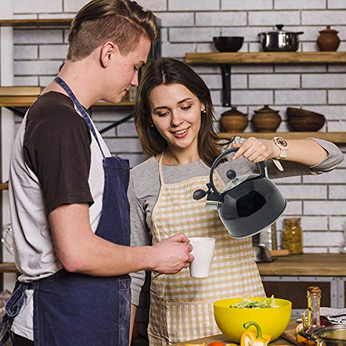 2.5 Liter Whistling Tea Kettle - Modern Stainless Steel Whistling Tea Pot for Stovetop with Cool Grip Ergonomic Handle (Black)