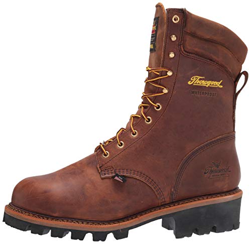 Thorogood Logger Series 9” Waterproof Insulated Steel Toe Work Boots for Men - Premium Leather with 400g Thinsulate and Vibram Slip-Resistant Heel Outsole, Trail Crazyhorse - 9.5 XW US