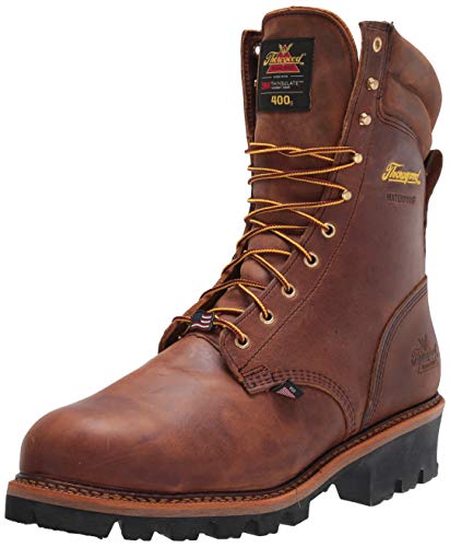 Thorogood Logger Series 9” Waterproof Insulated Steel Toe Work Boots for Men - Premium Leather with 400g Thinsulate and Vibram Slip-Resistant Heel Outsole, Trail Crazyhorse - 9.5 XW US