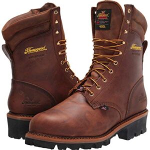 Thorogood Logger Series 9” Waterproof Insulated Steel Toe Work Boots for Men - Premium Leather with 400g Thinsulate and Vibram Slip-Resistant Heel Outsole, Trail Crazyhorse - 9.5 XW US