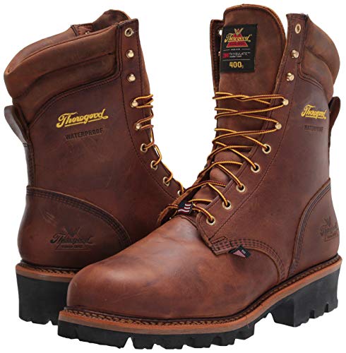 Thorogood Logger Series 9” Waterproof Insulated Steel Toe Work Boots for Men - Premium Leather with 400g Thinsulate and Vibram Slip-Resistant Heel Outsole, Trail Crazyhorse - 9.5 XW US