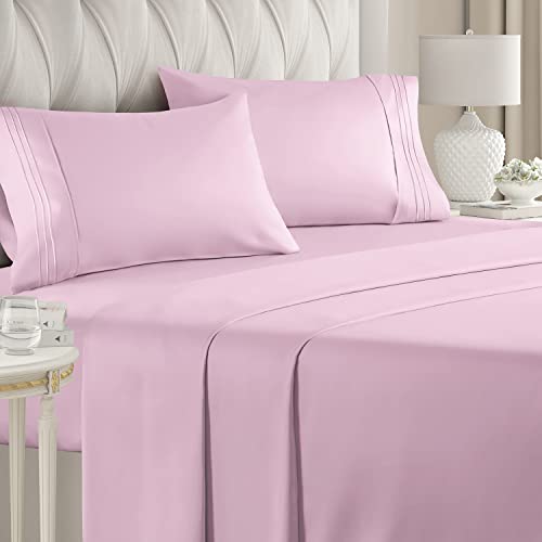 Full Size Sheet Set - Breathable & Cooling Sheets - Hotel Luxury Bed Sheets - Extra Soft Sheets for Kids, Teens, Women & Men - Deep Pockets - 4 Piece Set - Wrinkle Free - Light Pink Bed Sheets - 4PC