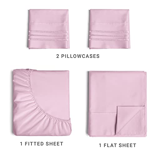 Full Size Sheet Set - Breathable & Cooling Sheets - Hotel Luxury Bed Sheets - Extra Soft Sheets for Kids, Teens, Women & Men - Deep Pockets - 4 Piece Set - Wrinkle Free - Light Pink Bed Sheets - 4PC