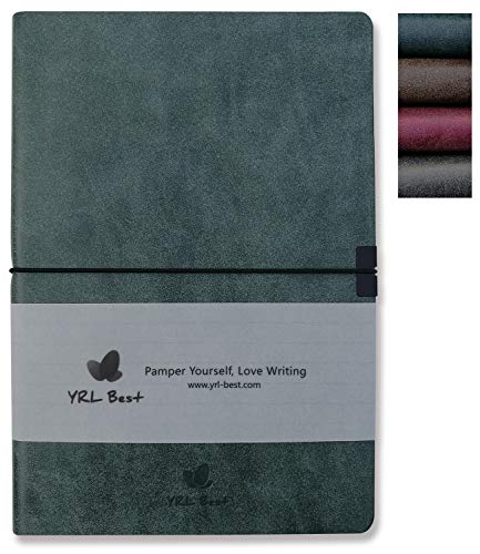 YRL Best Writing Journal/Notebook, College Ruled/Lined, A5 Size, 5.8x8.3", Premium Faux Leather Soft Cover, Creamy Thick Paper, Sewn Bound, Elastic Wrap, Inner Pocket, Pen Loop, Lays Flat, Green