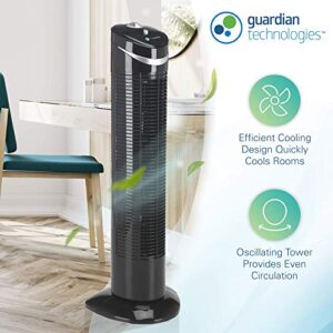 Pure Guardian TF2113B 29" 3-Speed Oscillating Tower Fan, Full Room Coverage, Quickly Cools with Quiet Operation, Space-Saving and Lightweight Design, PureGuardian, Black