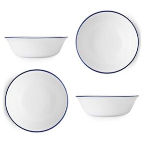 Corelle Livingware Lia 18 Ounce Soup/Cereal Bowl - White with Cobalt Blue Lip (Set of 4)