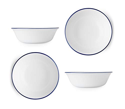 Corelle Livingware Lia 18 Ounce Soup/Cereal Bowl - White with Cobalt Blue Lip (Set of 4)