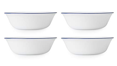 Corelle Livingware Lia 18 Ounce Soup/Cereal Bowl - White with Cobalt Blue Lip (Set of 4)