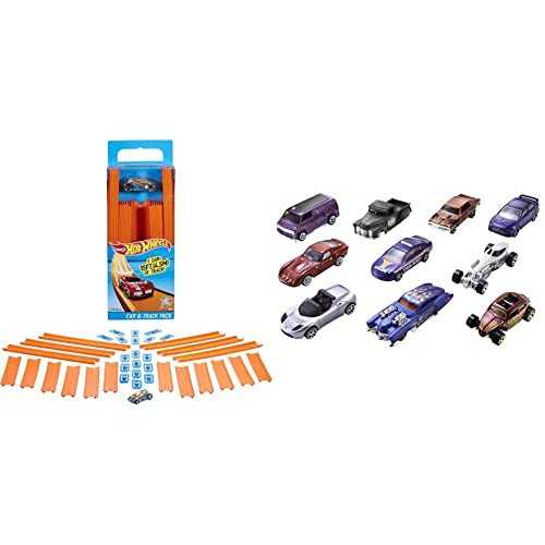 Hot Wheels Track Builder Straight Track with Car [Styles May Vary] & 10-Pack (Styles May Vary) [Amazon Exclusive]