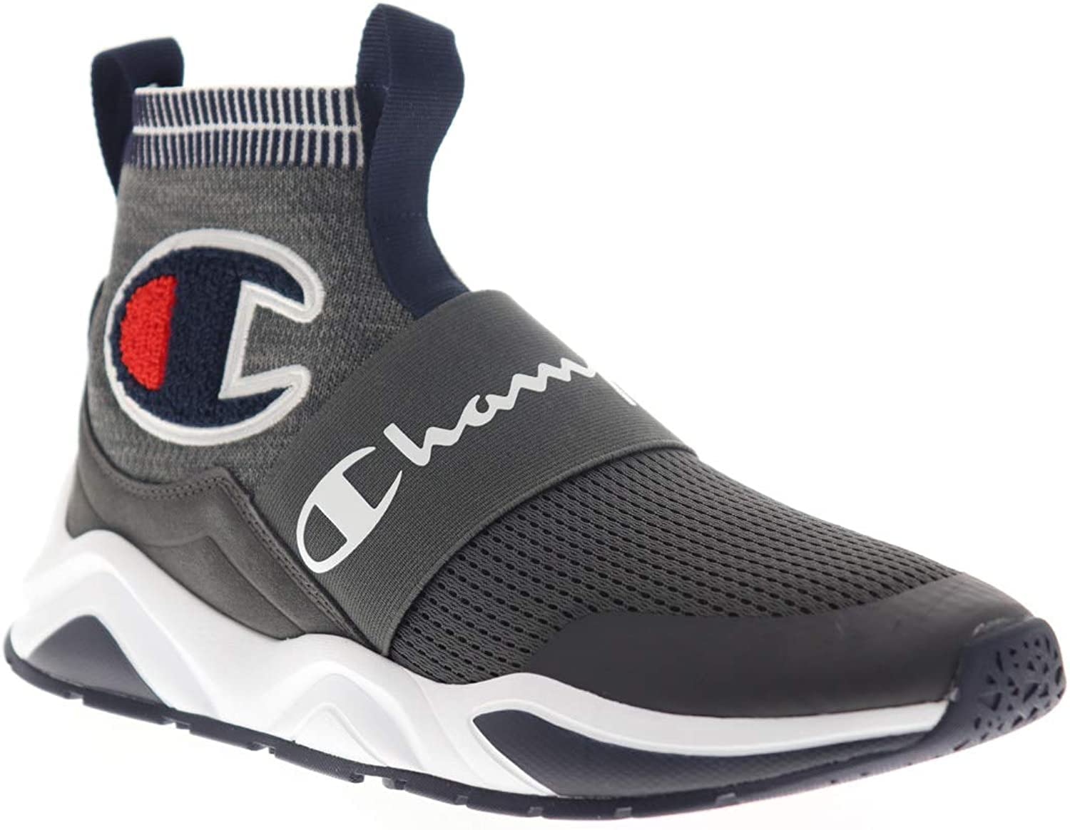 Champion Men's Rally Pro Big C Knit Sock Top Sneaker (11 M US, Granite Heather)