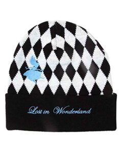 disney alice in wonderland beanie hat checkered lost logo official black size one size