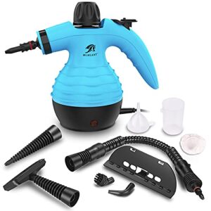 mlmlant handheld steam cleaner, multipurpose portable upholstery steamer with safety lock and 9 accessory kit for carpet, couch, clothes, mattress, car seats, kitchen, floor steamer cleaning, blue