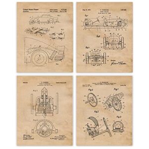 vintage classic cars patent prints, 4 (8x10) unframed photos, wall art decor gifts under 20 for home office man cave garage mechanic college student teacher coach porsche f1 team car racing champion